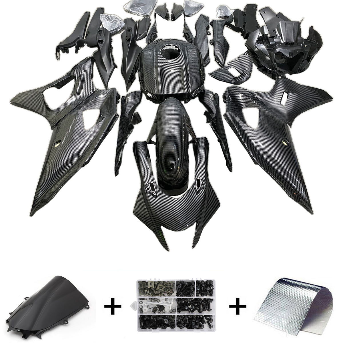 Amotopart 2021-2025 Yamaha YZF-R7 Carbon Fiber Black Fairing Kit
