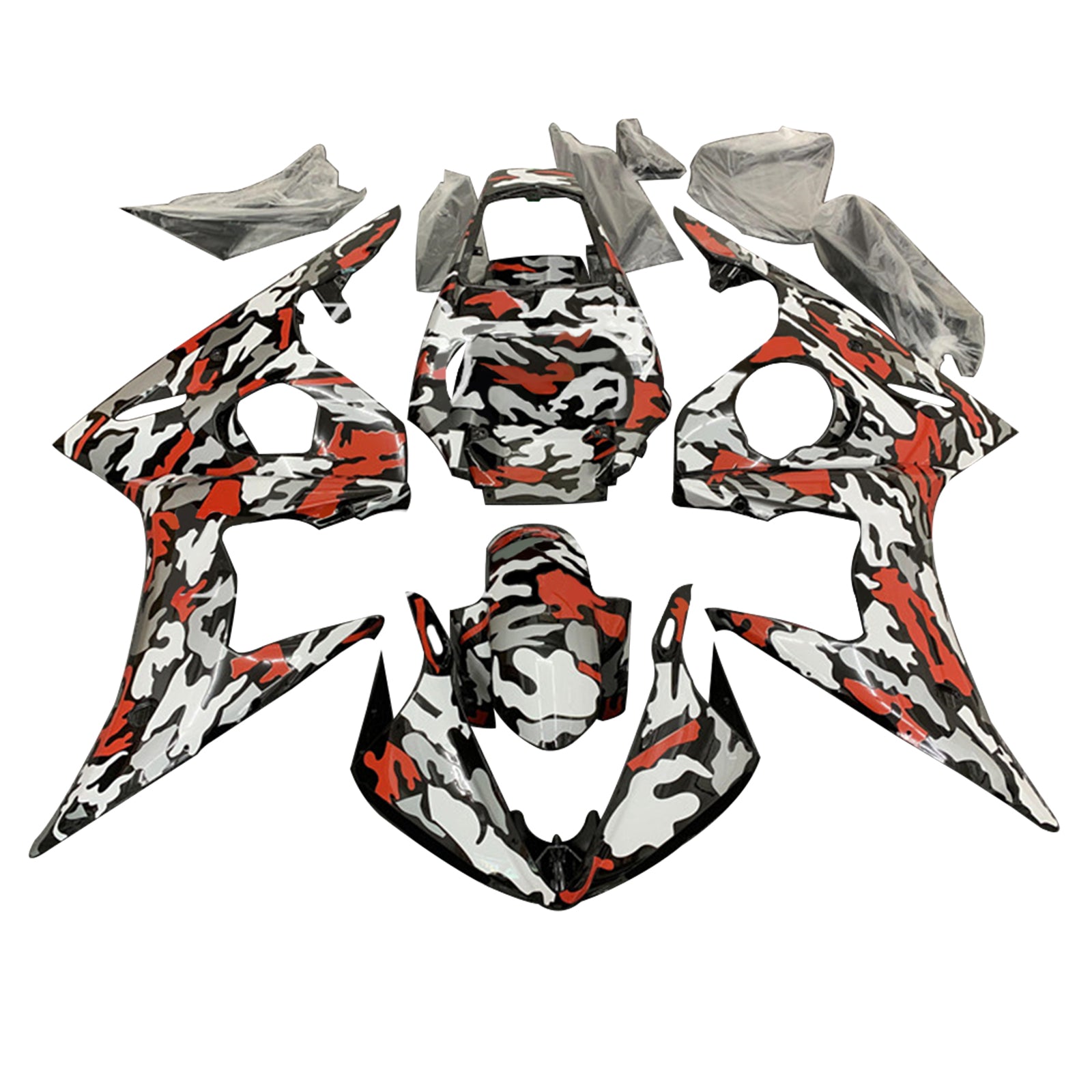 Amotopart 2005 Yamaha YZF-R6 Camouflage Red Fairing Kit