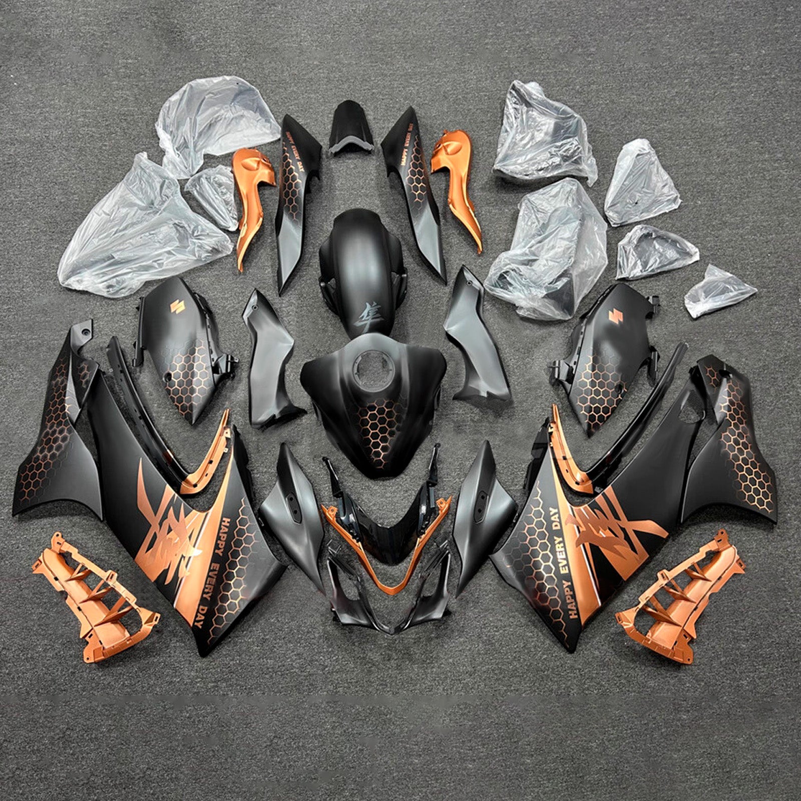 Amotopart 2021-2025 Suzuki GSX1300R Black Orange Fairing Kit