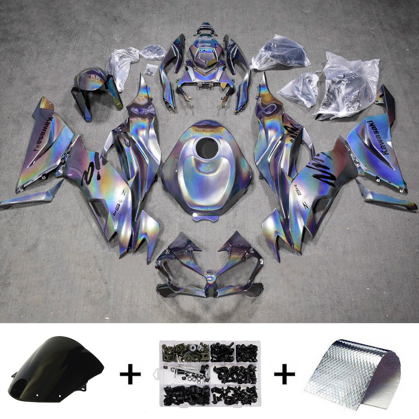 Amotopart 2019-2023 Kawasaki ZX6R Rainbow Fairing Kit