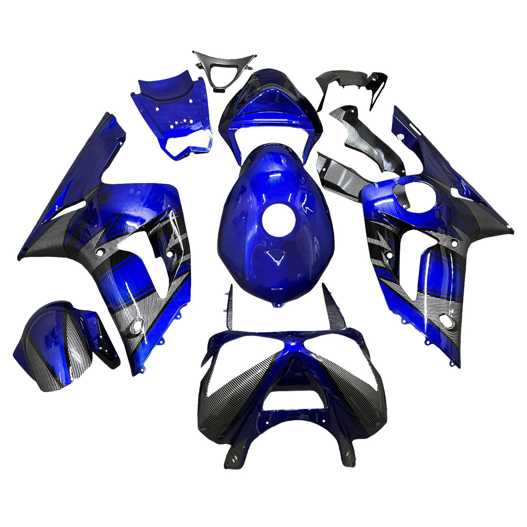 Amotopart 2003-2004 Kawasaki ZX6R 636 Blue & Carbon Fiber Pattern Fair