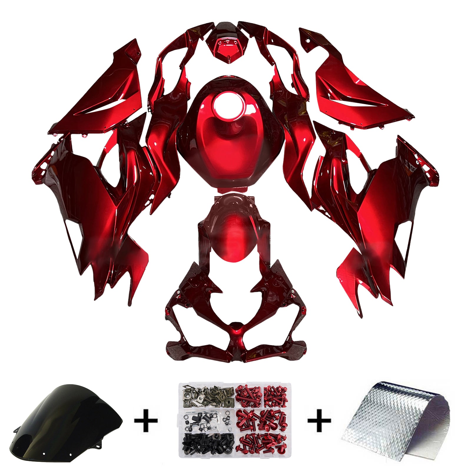 Amotopart 2019-2023 Kawasaki ZX6R Glossy Red Fearing Kit