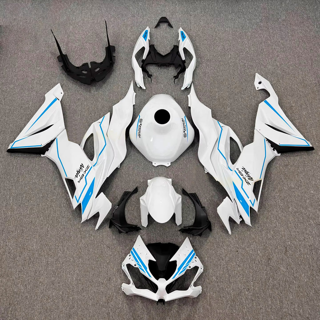 Amotopart 2019-2023 Kawasaki ZX6R White Blue Fairing Kit