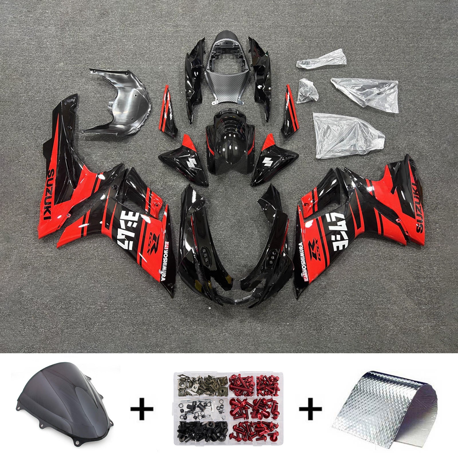 Amotopart 2011-2025 Suzuki GSXR 600/750 Black Red Fairing Kit