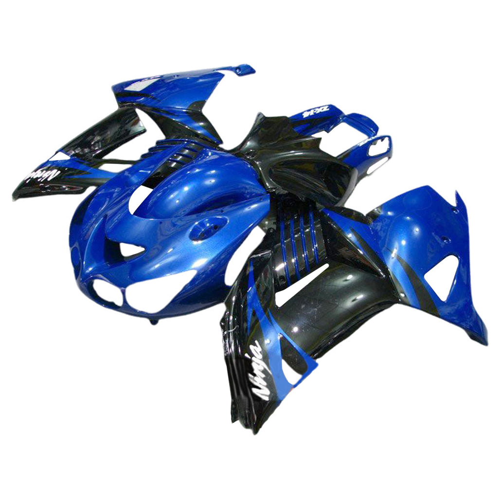 Amotopart 2006-2011 Kawasaki ZX14R ZZR1400 Black Blue & Whtie Fairing