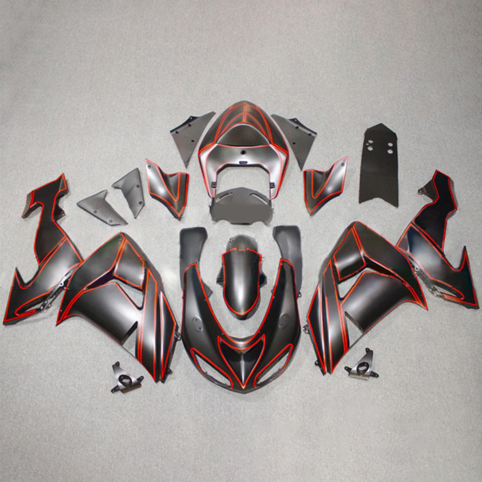 Amotopart 2006-2007 Kawasaki ZX10R Matte Black with Red Stripe Fairing