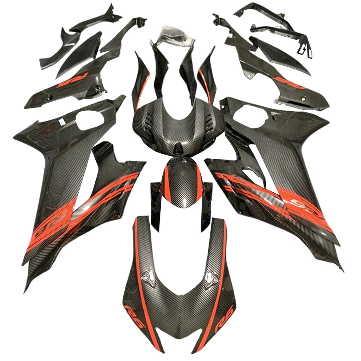 Amotopart 2017-2023 Yamaha YZF R6 Carbon Fiber Black Orange Fairing Ki