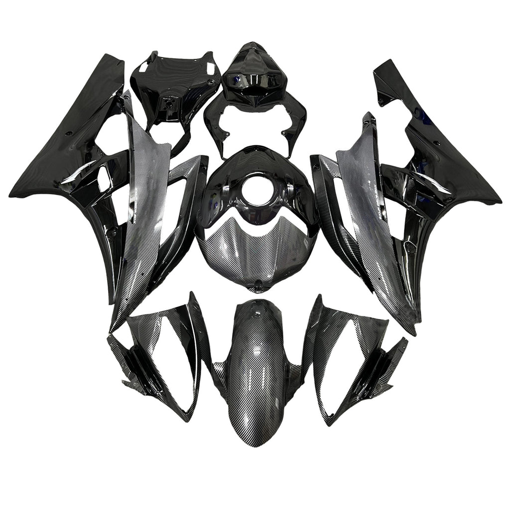 Amotopart 2006-2007 Yamaha YZF-R6 Grey & Black Carbon Fiber Pattern Fa