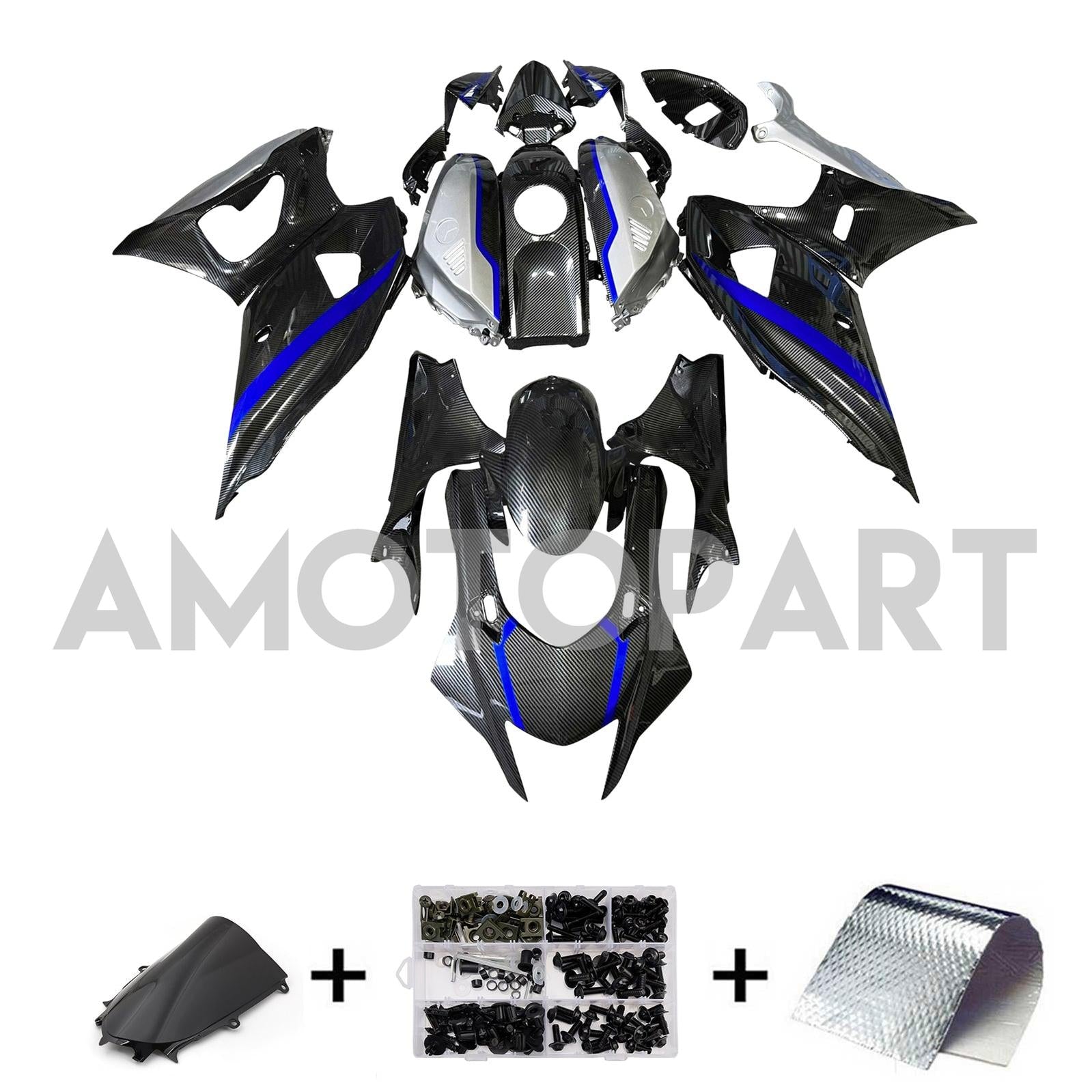 Amotopart 2021-2025 Yamaha YZF-R7 Carbon Fiber Grey Blue Fairing Kit