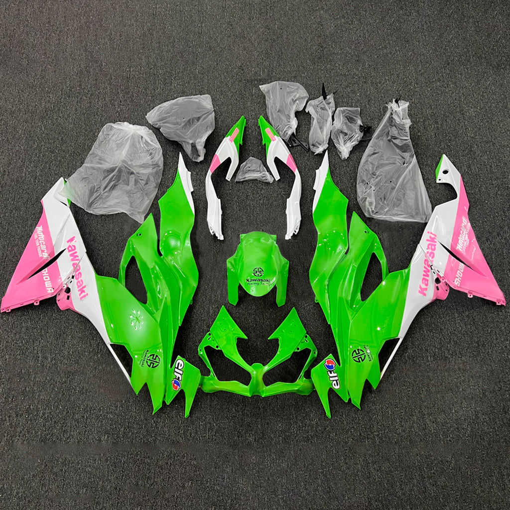 Amotopart 2019-2023 Kawasaki ZX6R Green Pink White Fairing Kit