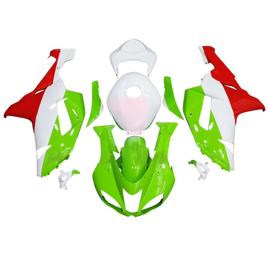 Amotopart 2007-2008 Kawasaki ZX6R 636 Light Green White Red Fairing Ki