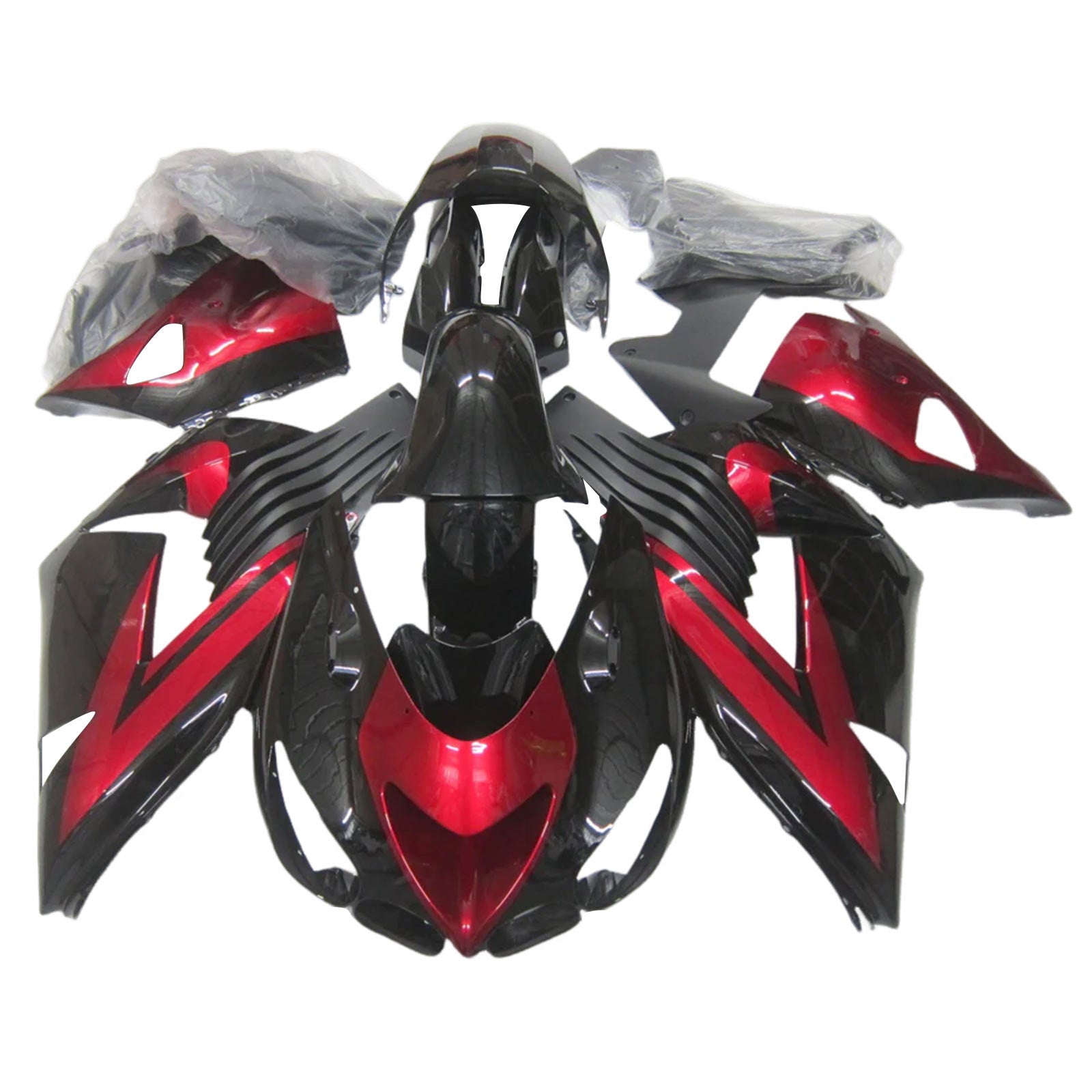 Amotopart 2006-2011 Kawasaki ZX14R ZZR1400 Glossy Red Black Fairing Ki