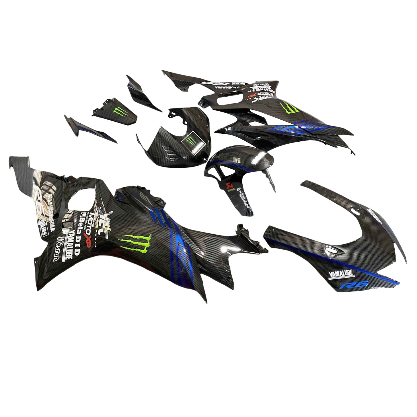 Amotopart 2017-2023 Yamaha YZF R6 Carbon Fiber Black Blue Fairing Kit