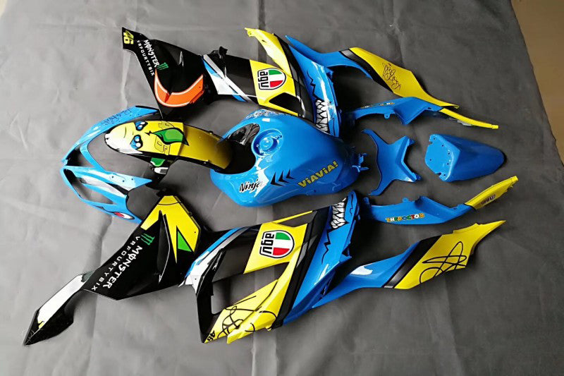 Amotopart Kawasaki 2009-2012 ZX6R 636 Blue&Yellow Monster Fairing Kit