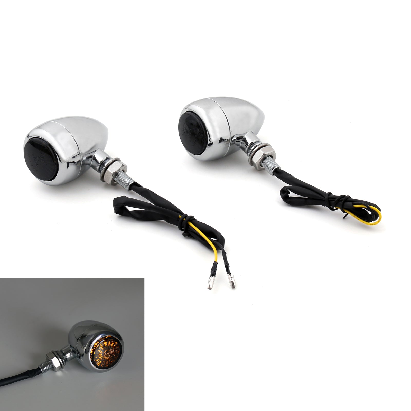 LED Bullet Turn Signals Indicators For Harley Chopper Cafe Racer Chrom